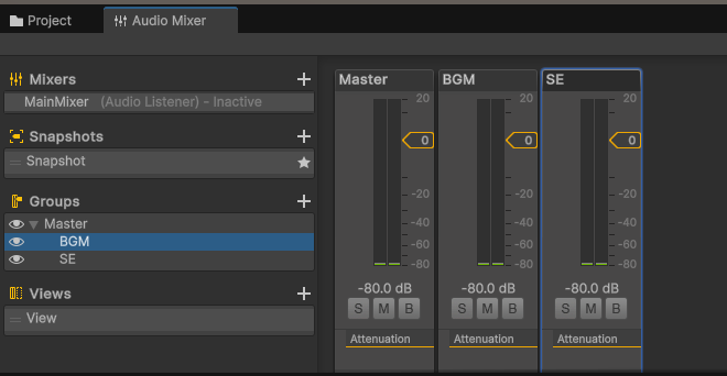 【Unity】AudioMixerでマスター・BGM・SEの音量を管理する方法
